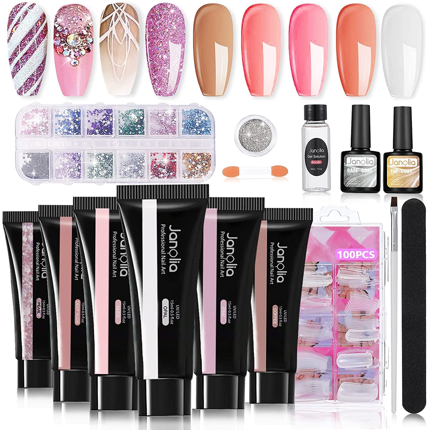 Set extensie unghii, Kit pentru prelungire cu 6 culori x 15 ml, Gel UV ...