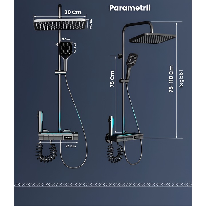 Coloana de Dus Smart, Afisaj LED, Ceas, Gradatii, Control Termostatic ...