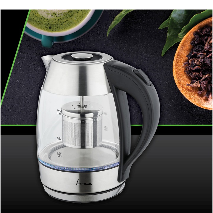 Fierbator electric cu filtru ceai Fram FEK-MTF2200G, 1850-2200w, 1.8l ...