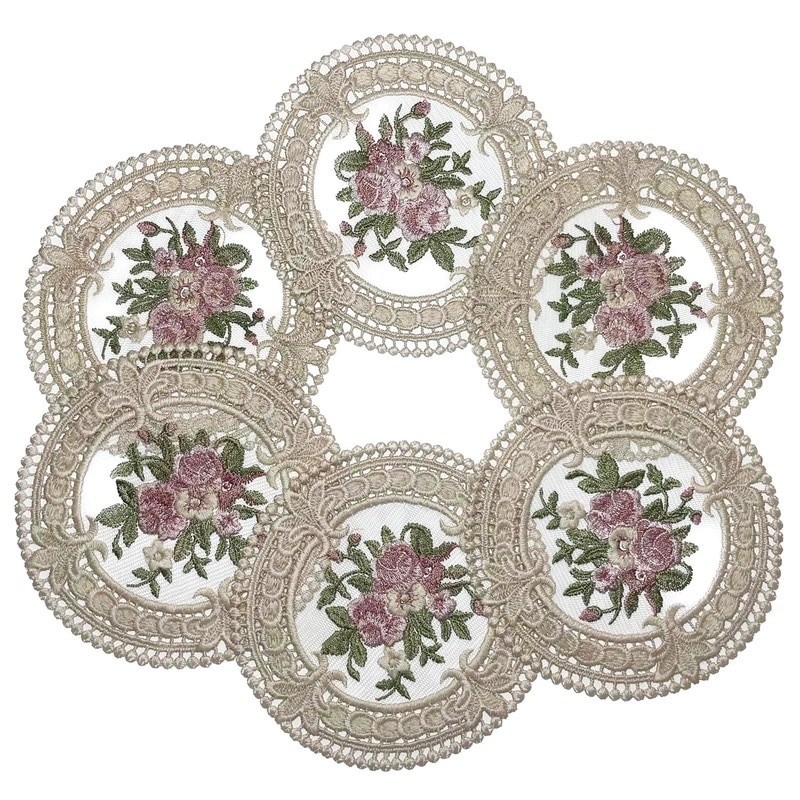 Set 8 bucati servete dantelate brodate, stil victorian, maro, 11cm ...