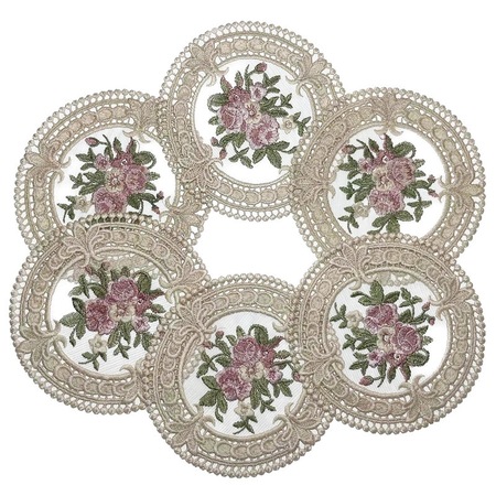 Set 8 bucati servete dantelate brodate, stil victorian, maro, 11cm ...