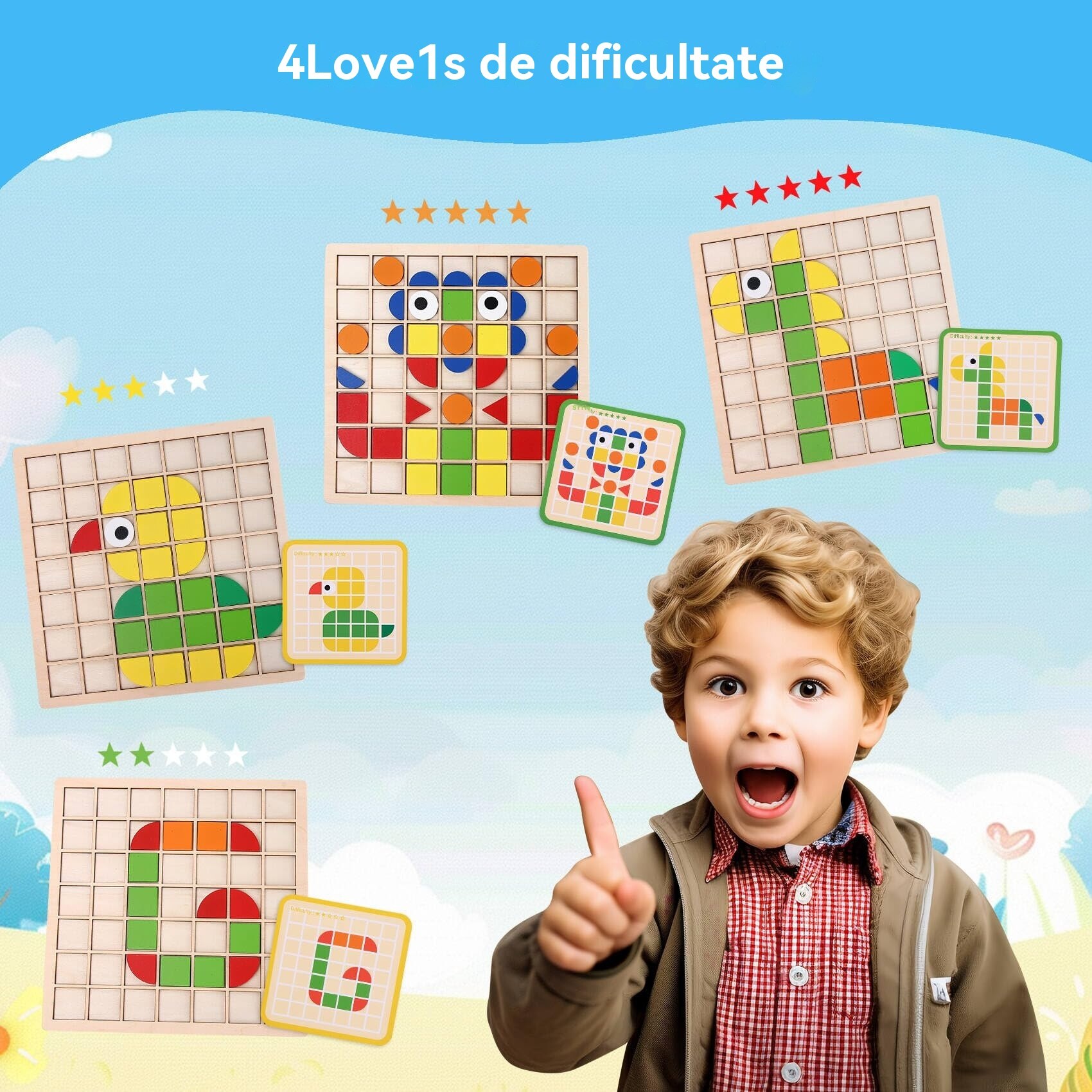 Set puzzle Montessori educativ, Treehole, forme geometrice, multicolor ...
