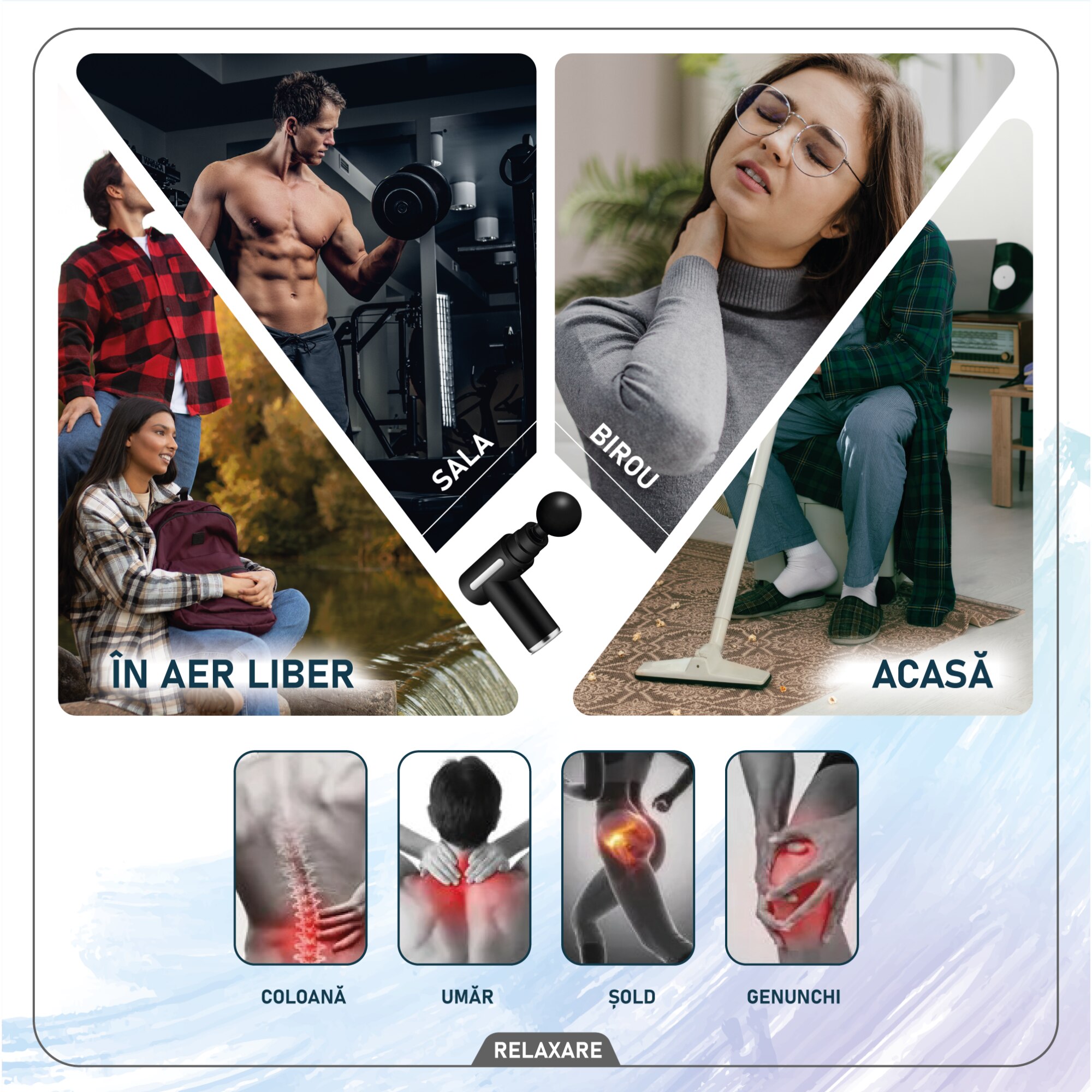 Mini Aparat Pentru Masaj Profesional Tip Pistol SeveShop, 4 Capete, 6 ...