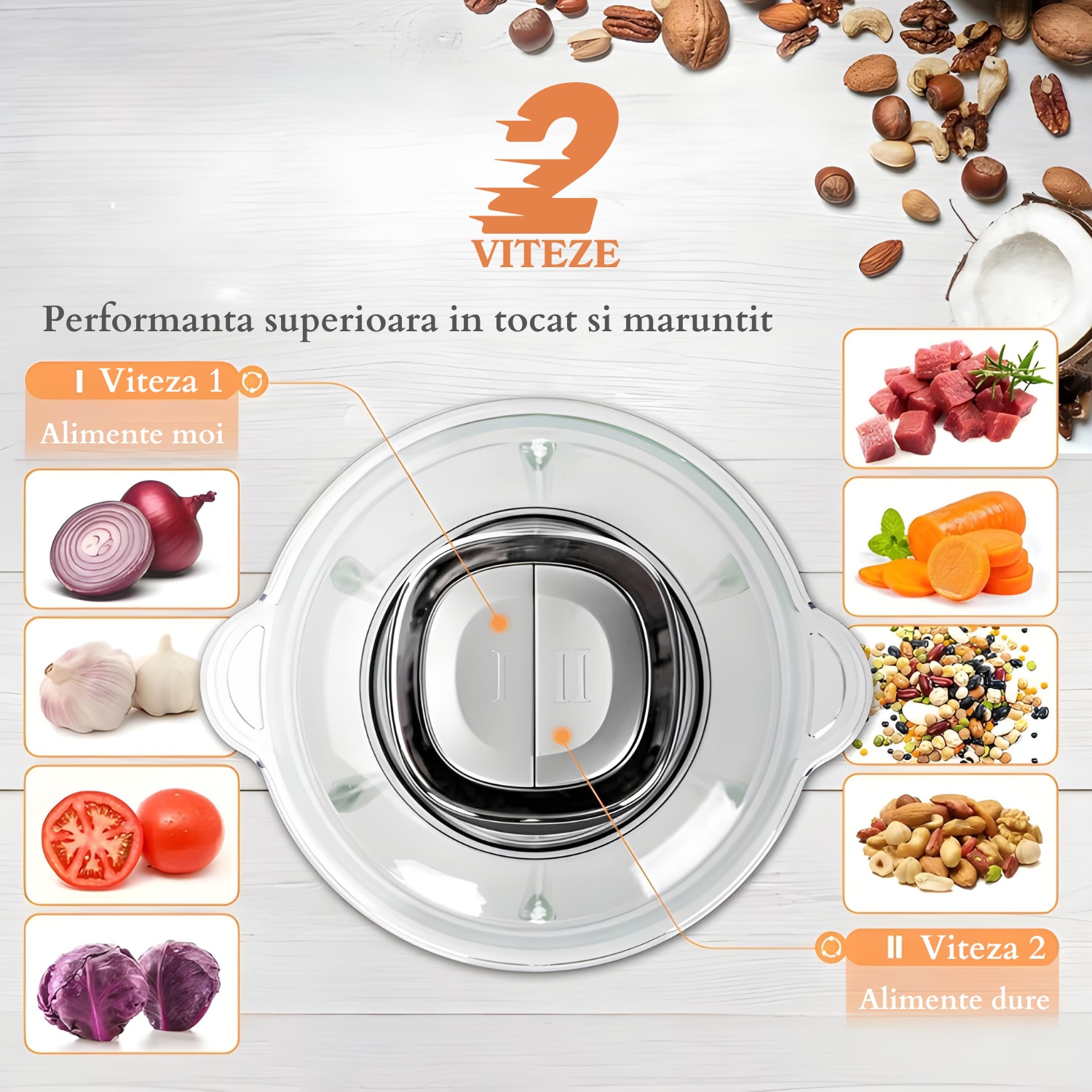 Tocator electric pentru alimente, Latkon AMJ-217A, 400W, 1.2/2L, Lame ...