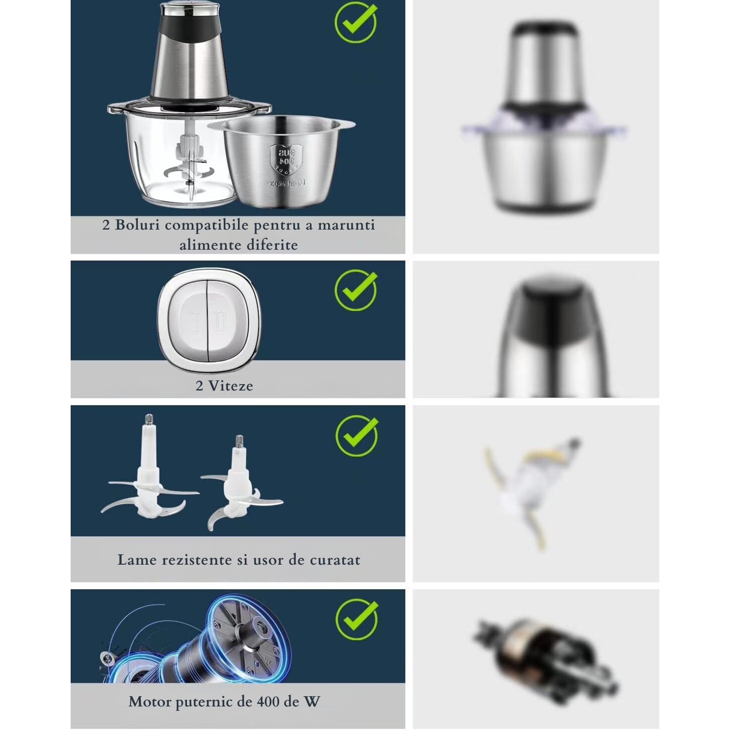 Tocator electric pentru alimente, Latkon AMJ-217A, 400W, 1.2/2L, Lame ...