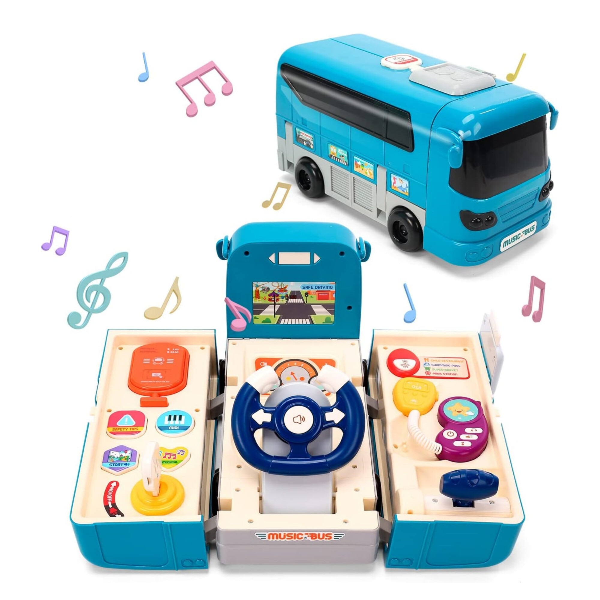 Jucarie interactiva autobuz multifunctionala 2 in 1, MOSMAOO®, Sunete ...