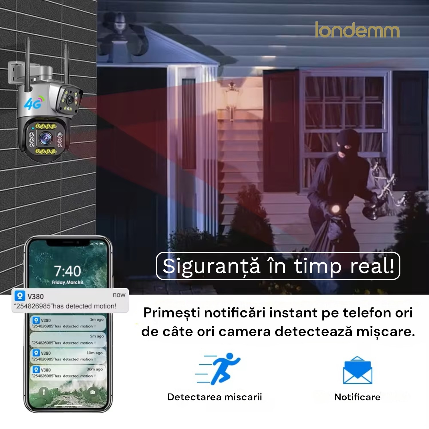 Camera Dubla De Supraveghere Video Cu Cartela SIM 4G LONDEMM, 4MP Full ...