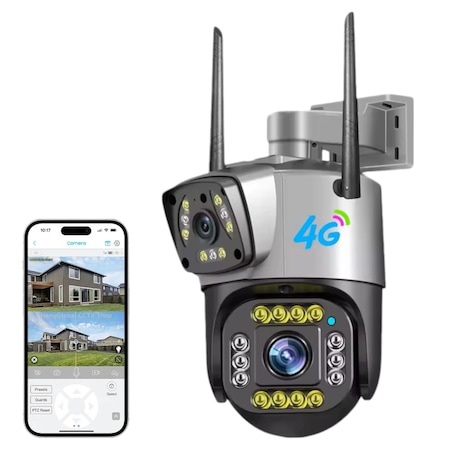 Camera Dubla De Supraveghere Video Cu SIM 4G LONDEMM, 4MP Full HD, Zoom ...