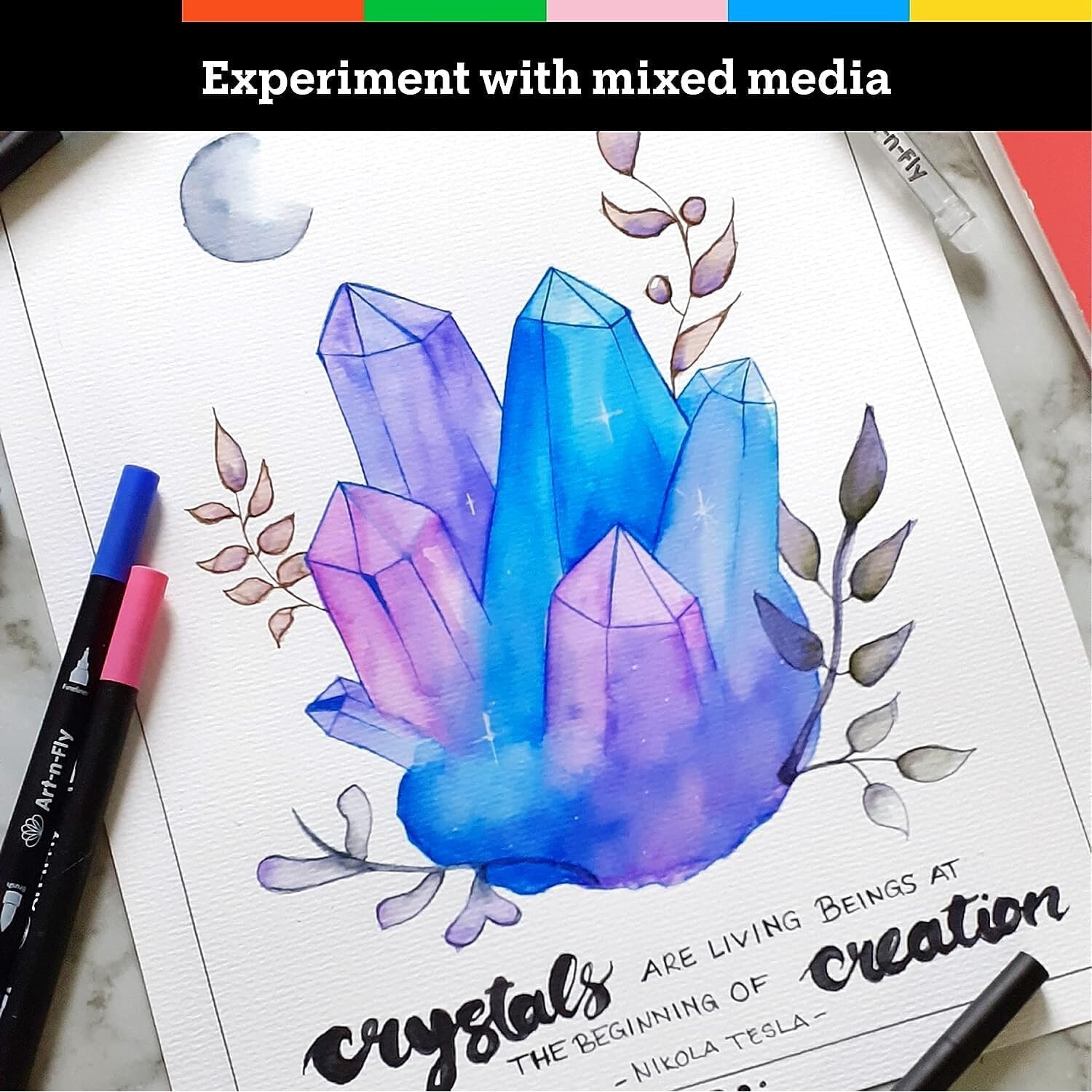 Set markere cu varf dublu, 0.4 mm si 1-2 mm, cu acuarela, 25 culori ...