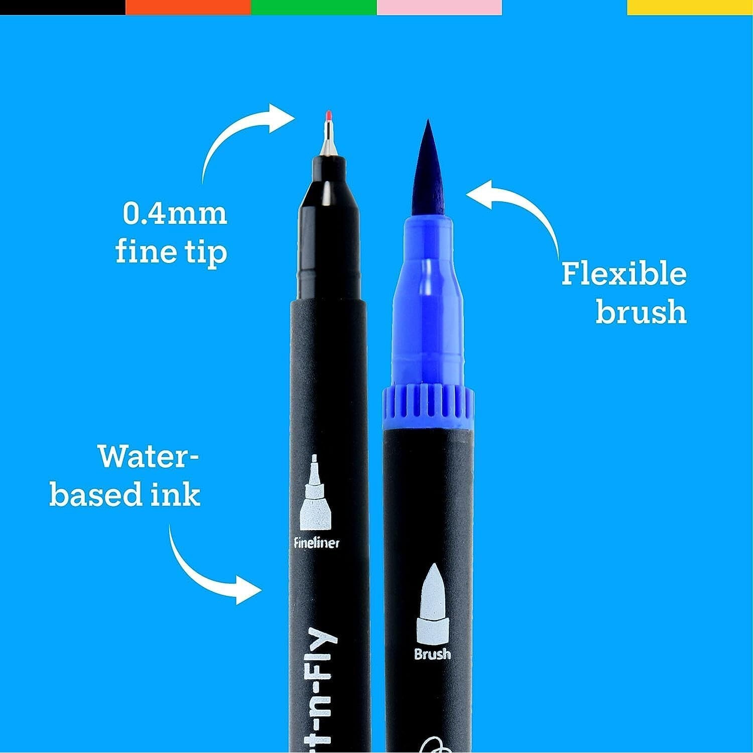 Set markere cu varf dublu, 0.4 mm si 1-2 mm, cu acuarela, 25 culori ...