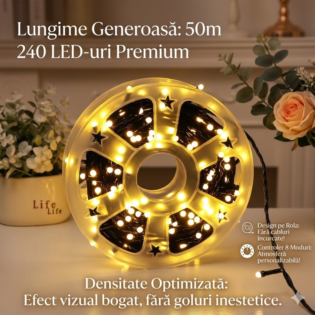 Instalatie 50m Cu 240 LED-uri Charmorah, 8 Jocuri De Lumini, Tip Rola ...