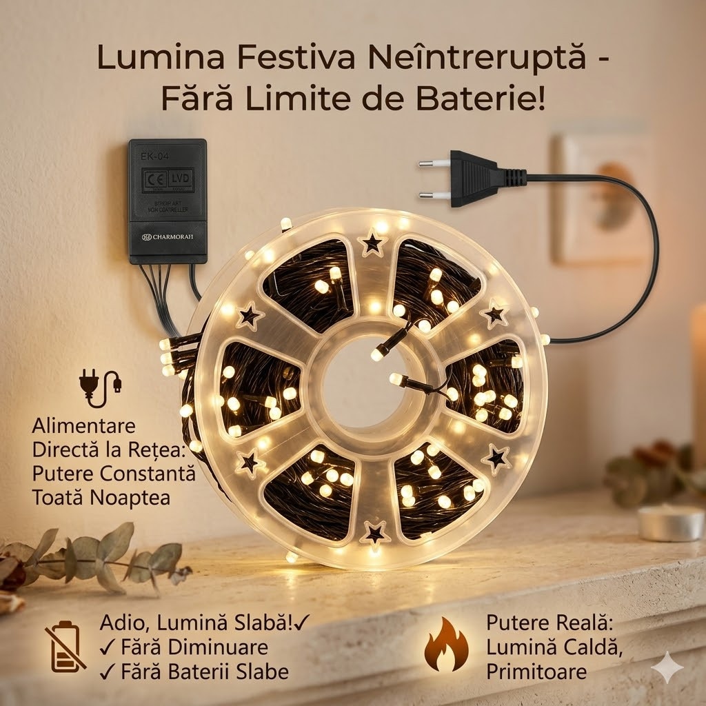 Instalatie 50m Cu 240 LED-uri Charmorah, 8 Jocuri De Lumini, Tip Rola ...