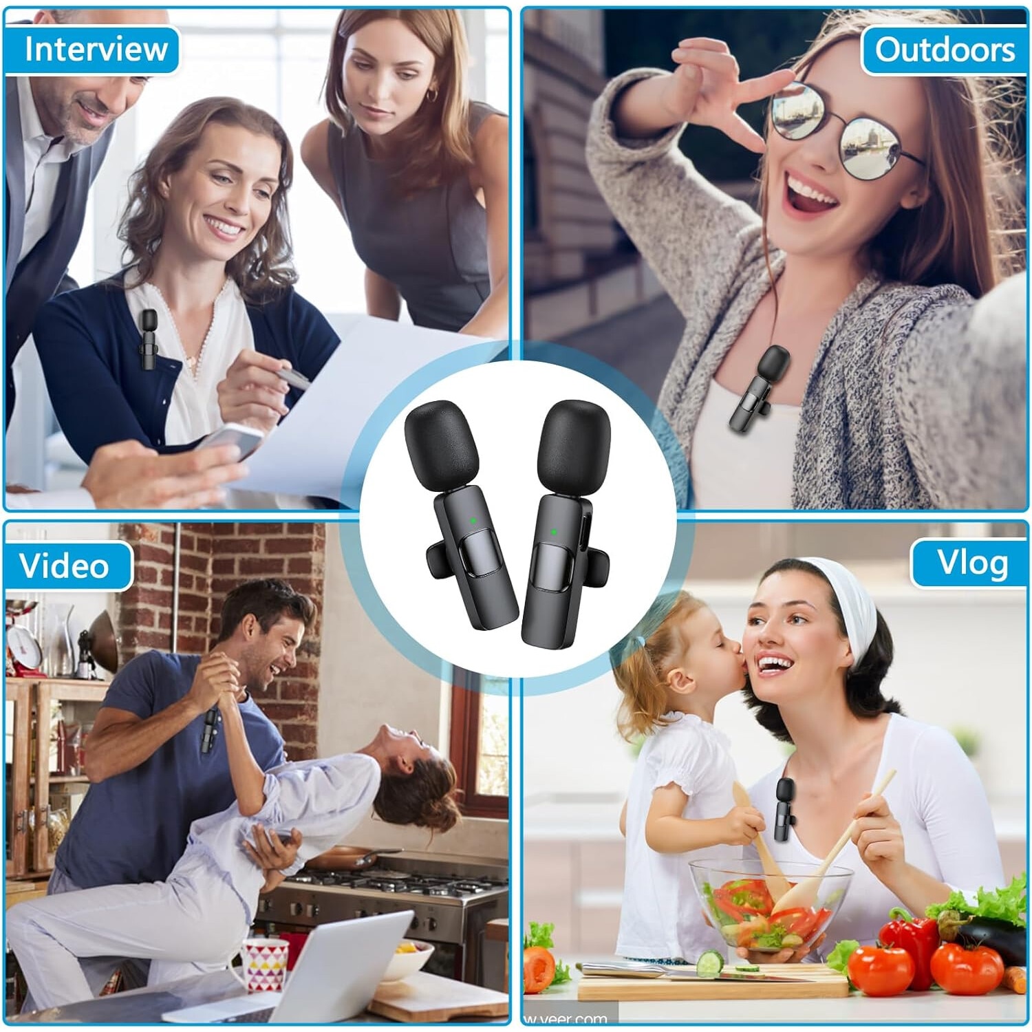 Set microfoane lavalier wireless, conexiune digitala, omnidirectionale ...