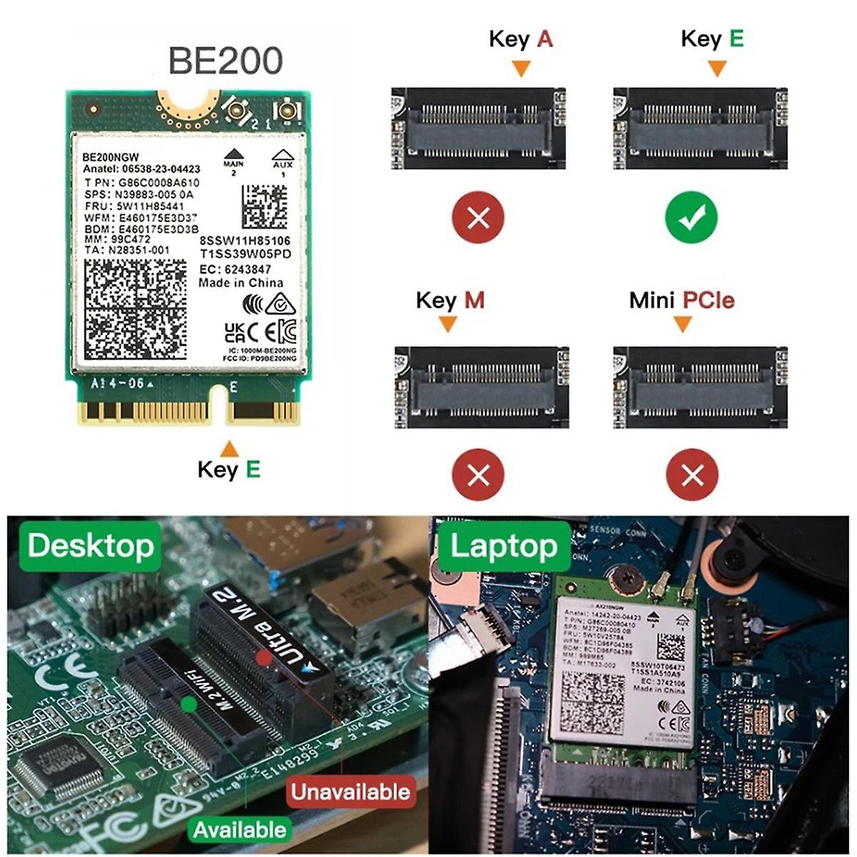 Placa de retea, Intel Wi-Fi 7 BE200, 2x2 antena, 5.8Gbps, 6GHz, M.2 2230 - eMAG.ro