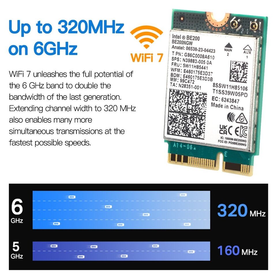 Placa de retea, Intel Wi-Fi 7 BE200, 2x2 antena, 5.8Gbps, 6GHz, M.2 2230 - eMAG.ro