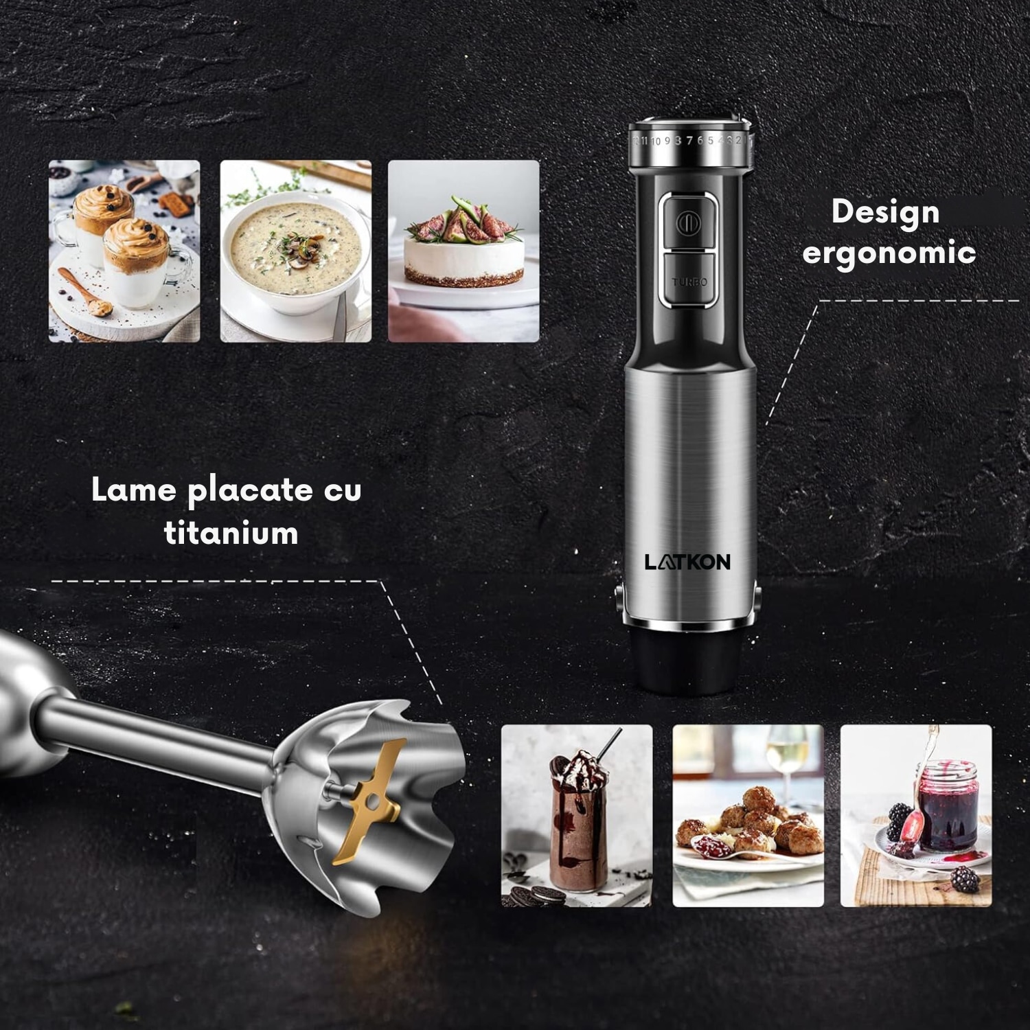Set Blender Vertical 5 in 1 Latkon®, Multifunctional, Putere 800 W, 12 ...