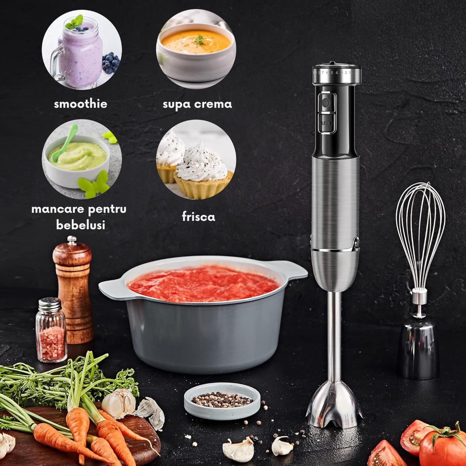 Set Blender Vertical 5 in 1 Latkon®, Multifunctional, Putere 800 W, 12 ...