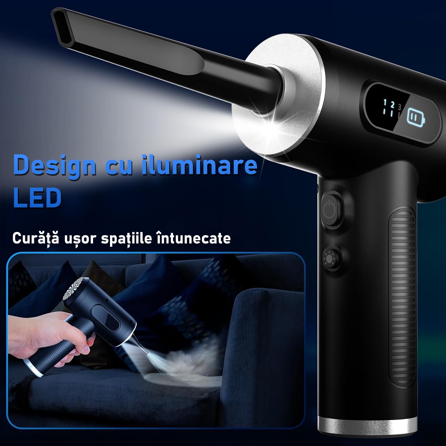 Suflanta aer si Aspirator fara Fir, 2-1 cu Acumulat, pentru Indepartare ...