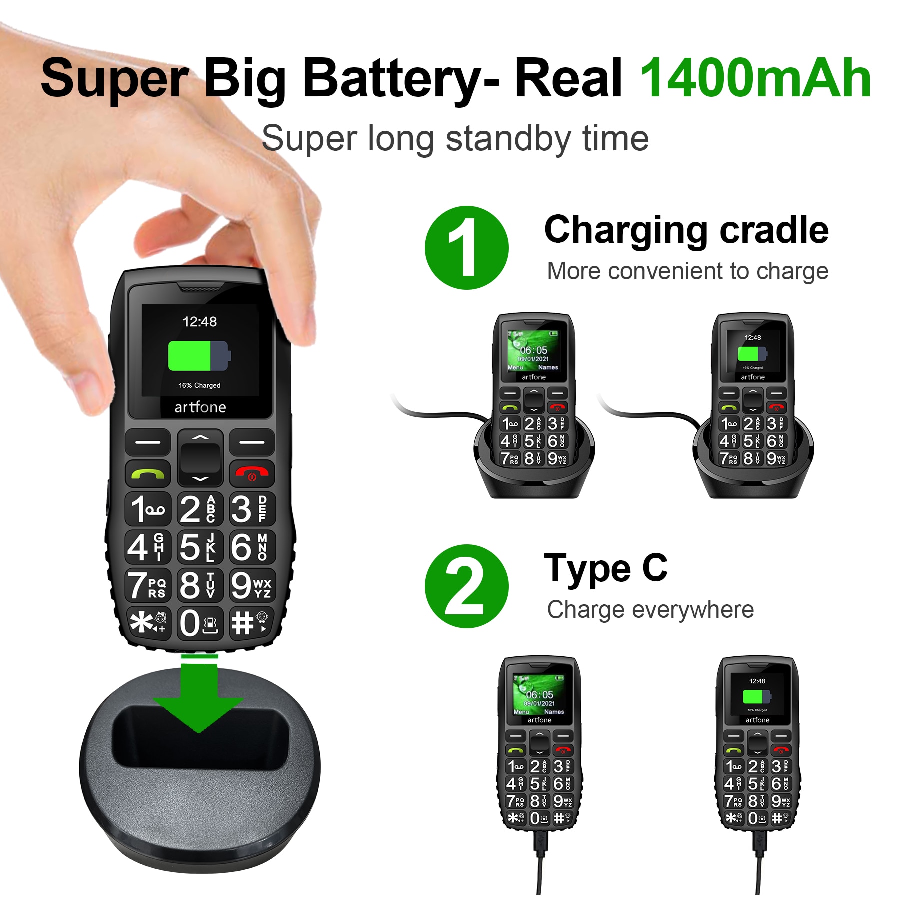 Artfone C1 PLUS mobiltelefon időseknek, feloldott Basic GSM 2G ...