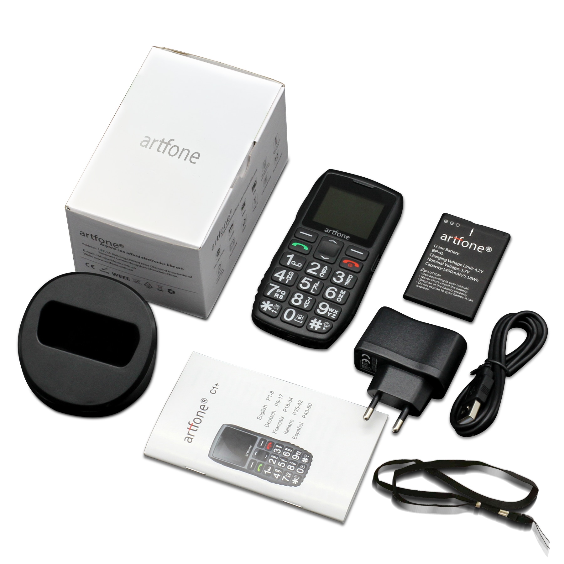 Artfone C1 PLUS Telefon mobil pentru seniori, Butoane mari, Dual SIM ...