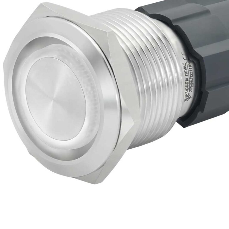 Buton Metalic Push 22mm cu REVENIRE, 220V-10A, Led Alb, Mufa inclusa ...