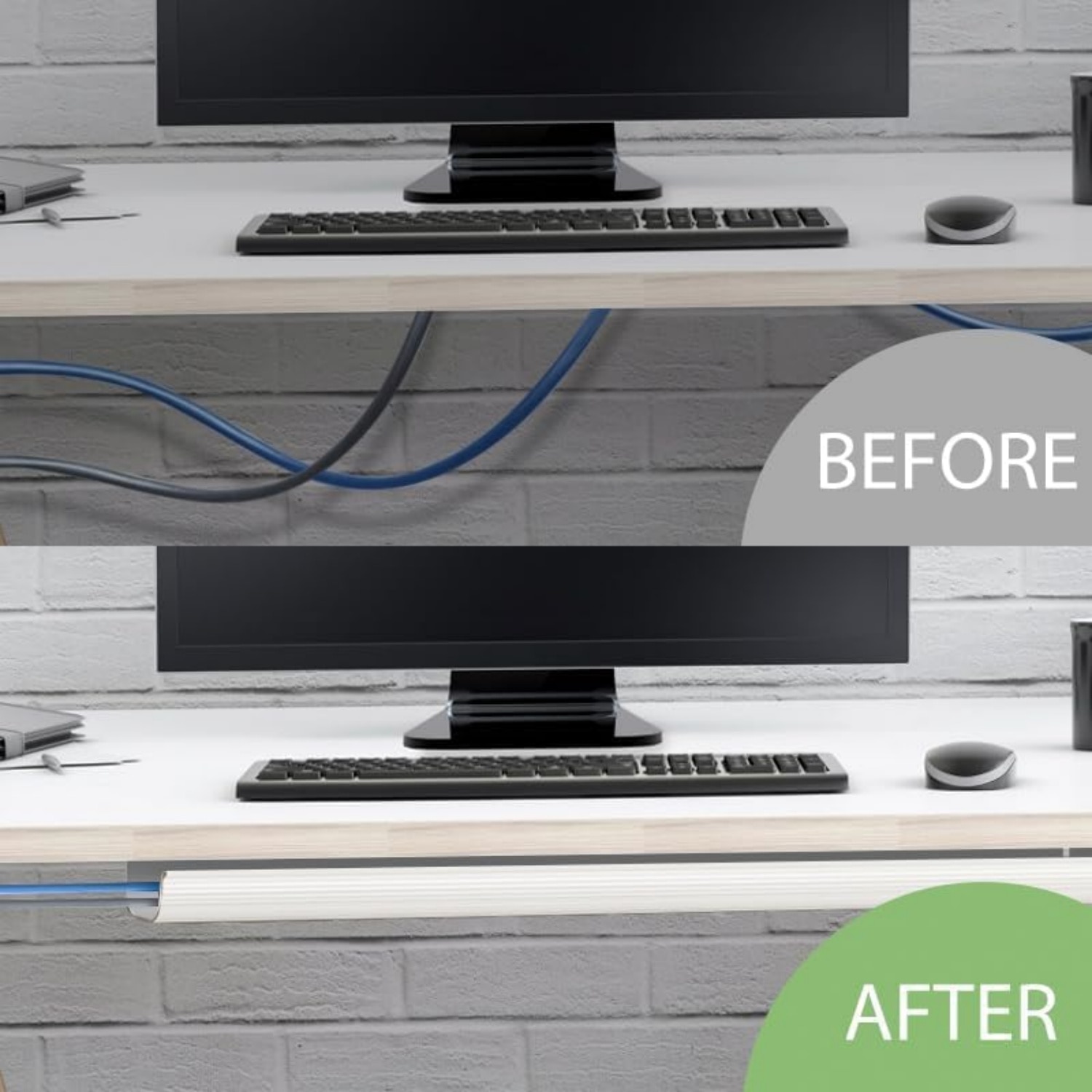 Set 2 Organizator cabluri cu prindere sub blat birou 6.3 CM x 3 CM x 40 ...