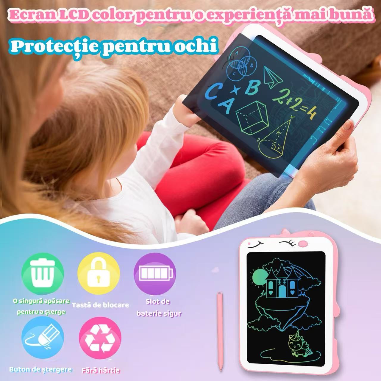 Tableta desenat electronica LCD, de scris si desenat, cu scriere color ...
