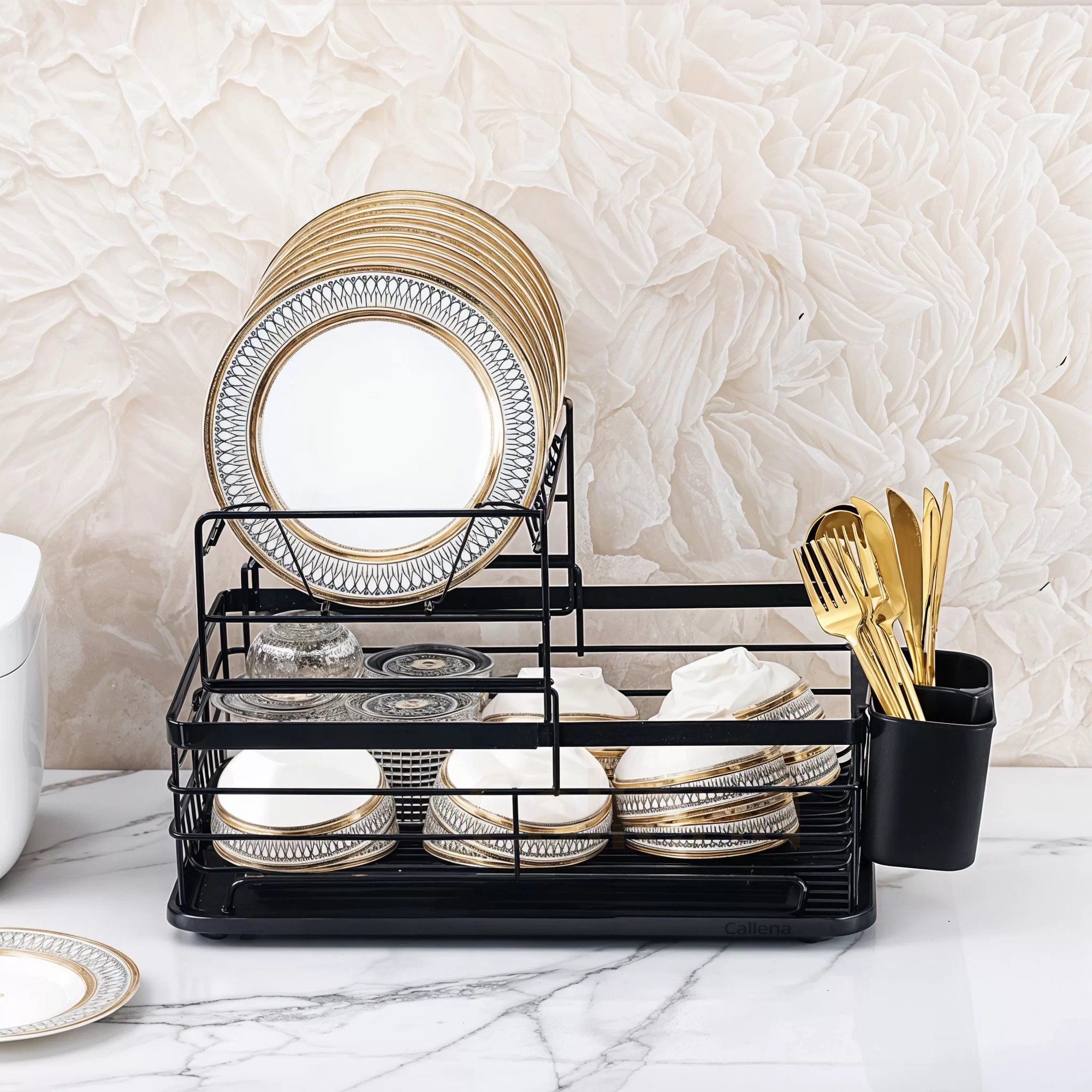 Scurgator, picurator vase chiuveta etajat, cu suport tacamuri, negru ...