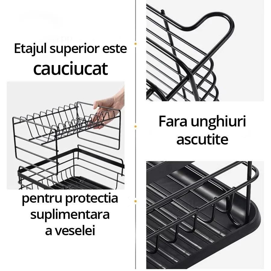 Scurgator, picurator vase chiuveta etajat, cu suport tacamuri, negru ...