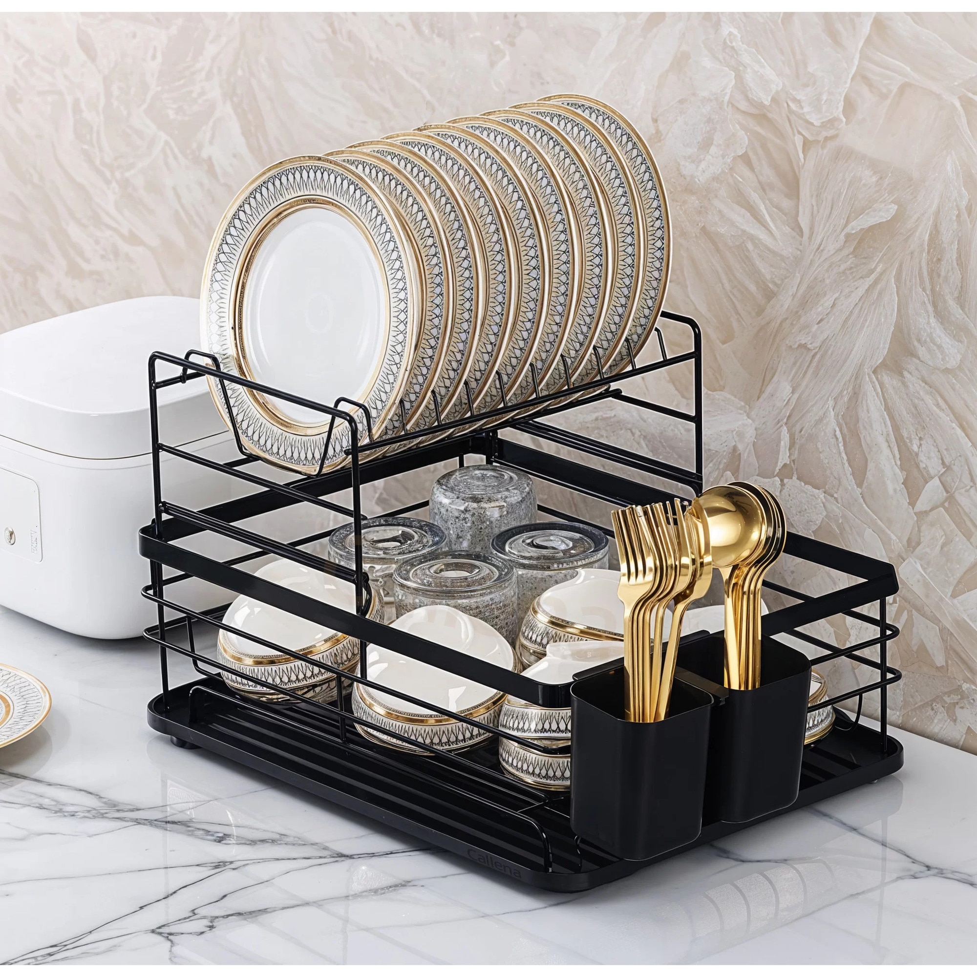 Scurgator, picurator vase chiuveta etajat, cu suport tacamuri, negru ...