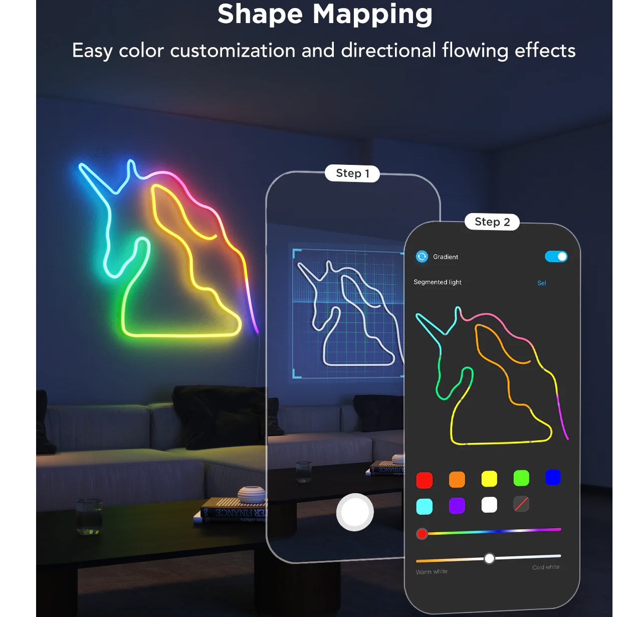 Banda LED inteligenta Govee Neon H61D3 RGBIC, Wi-Fi, Bluetooth, Matter ...