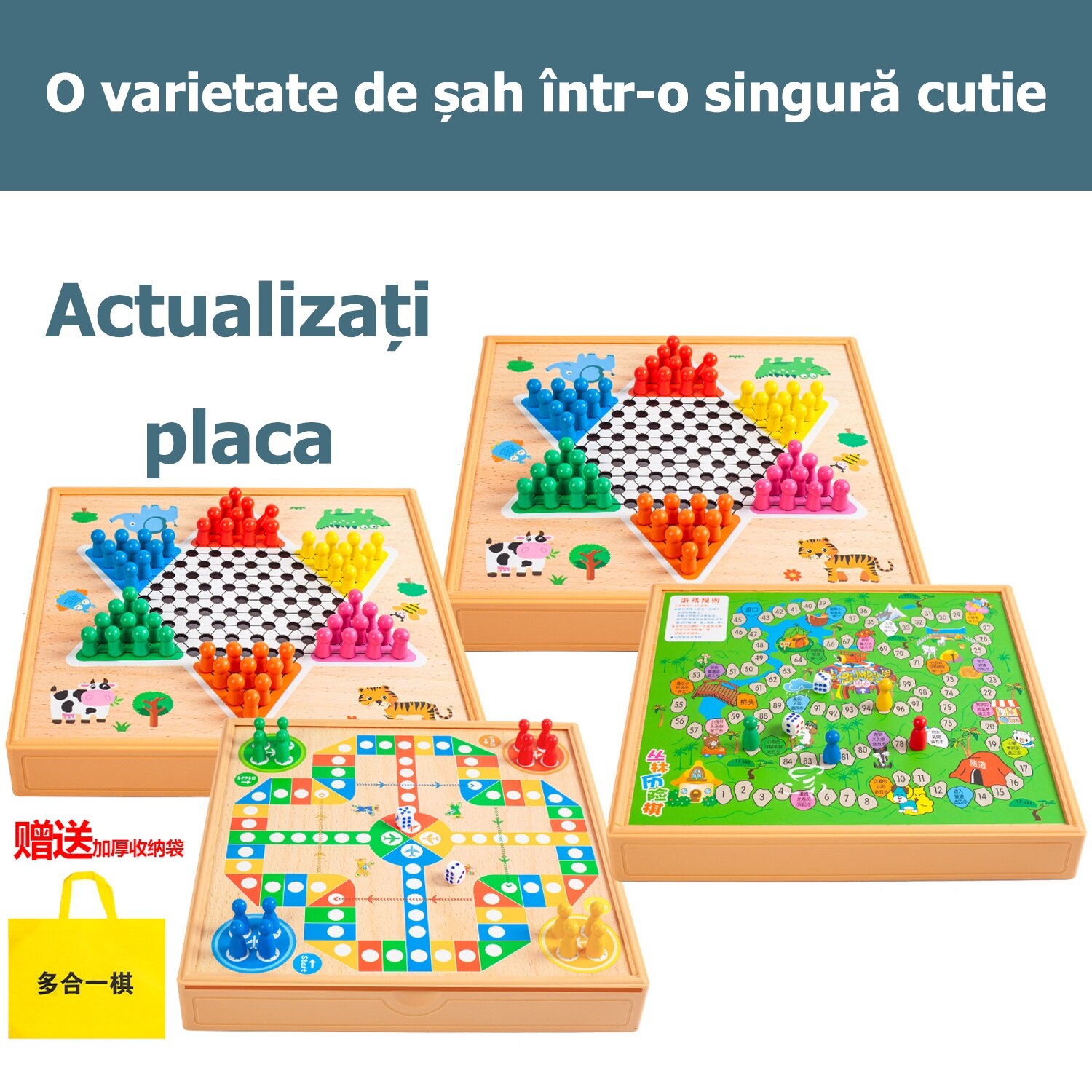 Set de Jocuri de Societate Stnqtsrv, Jucarie educativa din lemn natural ...