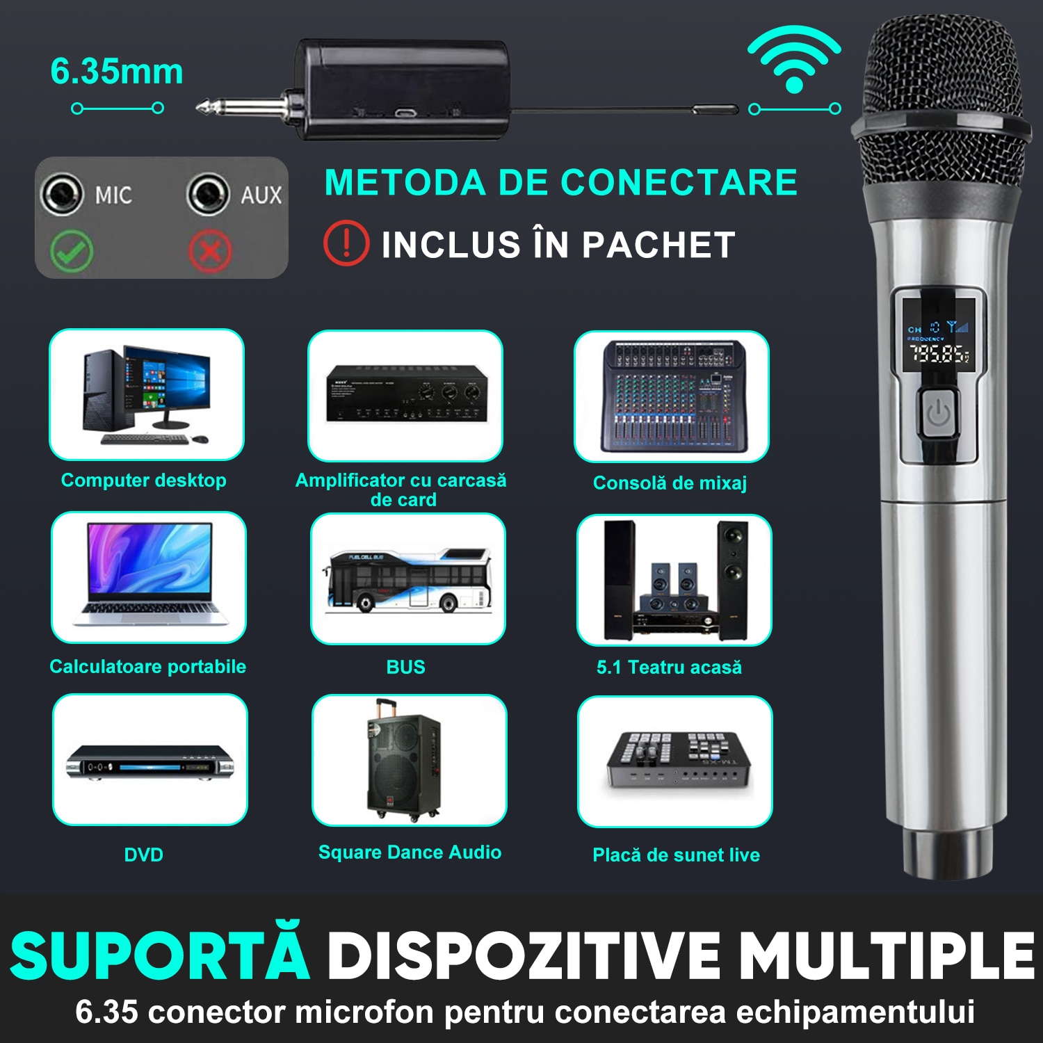 Set 2 microfoane wireless, SDLOGAL, Digital, 30M, Receiver wireless, 6 ...