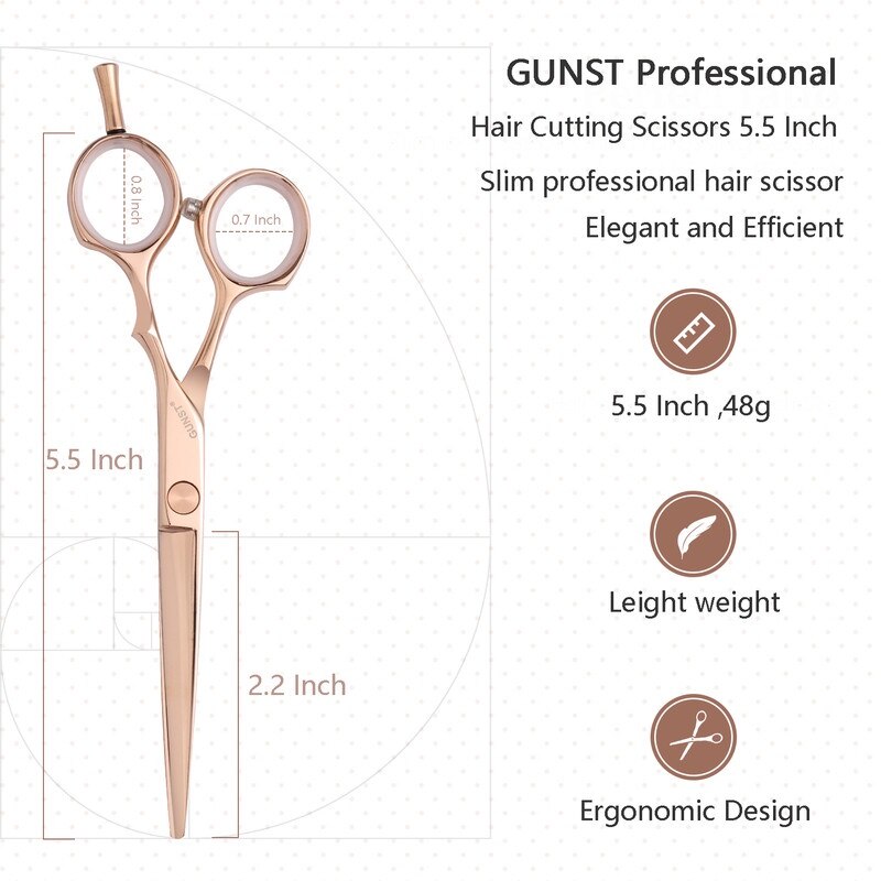 Foarfeca de tuns profesionala GUNST, 5,5 inci, rose gold, inox, pentru mana dreapta - eMAG.ro