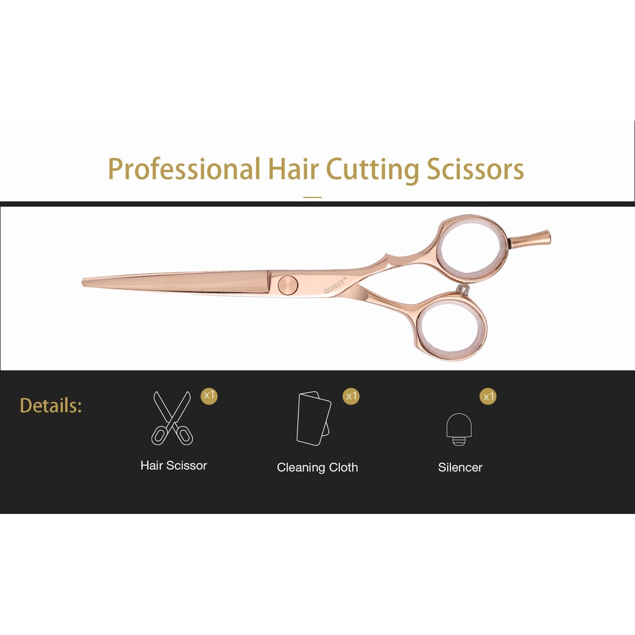 Foarfeca de tuns profesionala GUNST, 5,5 inci, rose gold, inox, pentru mana dreapta - eMAG.ro