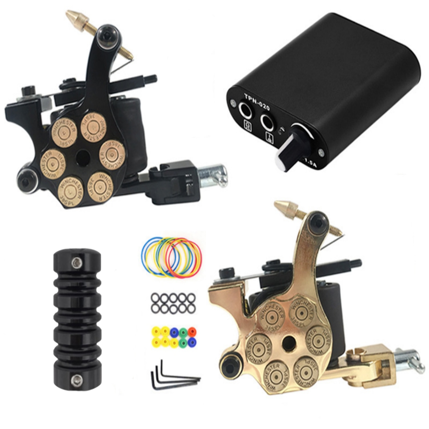 Set mini masina de tatuat neagra, MOSMAOO®, Incepator, Kit de masina de ...