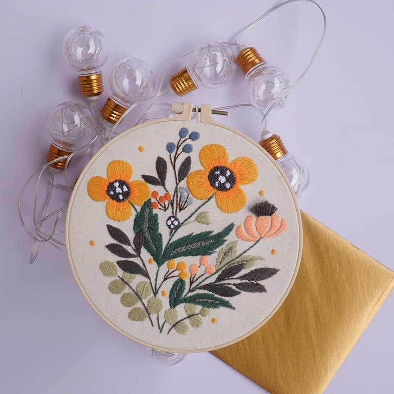 Set de Broderie pentru Incepatori, Floral, Multicolor, 20x20cm - eMAG.ro