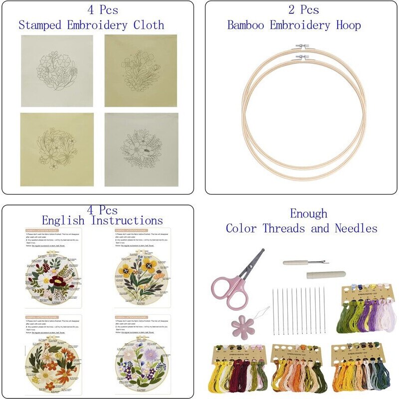 Set de Broderie pentru Incepatori, Floral, Multicolor, 20x20cm - eMAG.ro