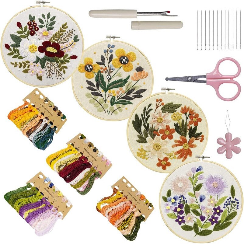 Set de Broderie pentru Incepatori, Floral, Multicolor, 20x20cm - eMAG.ro