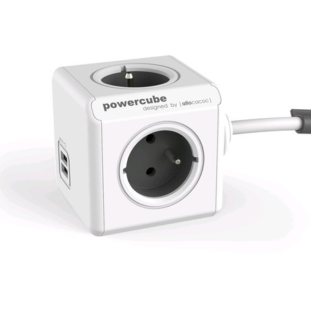 Prelungitor Allocacoc PowerCube Extended USB, 4 prize, 2 porturi USB, 1 ...