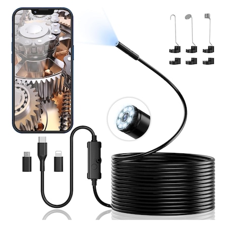Camera Endoscopica De Inspectie Cu 8 LED-uri Reglabile, 5M, IP67 ...