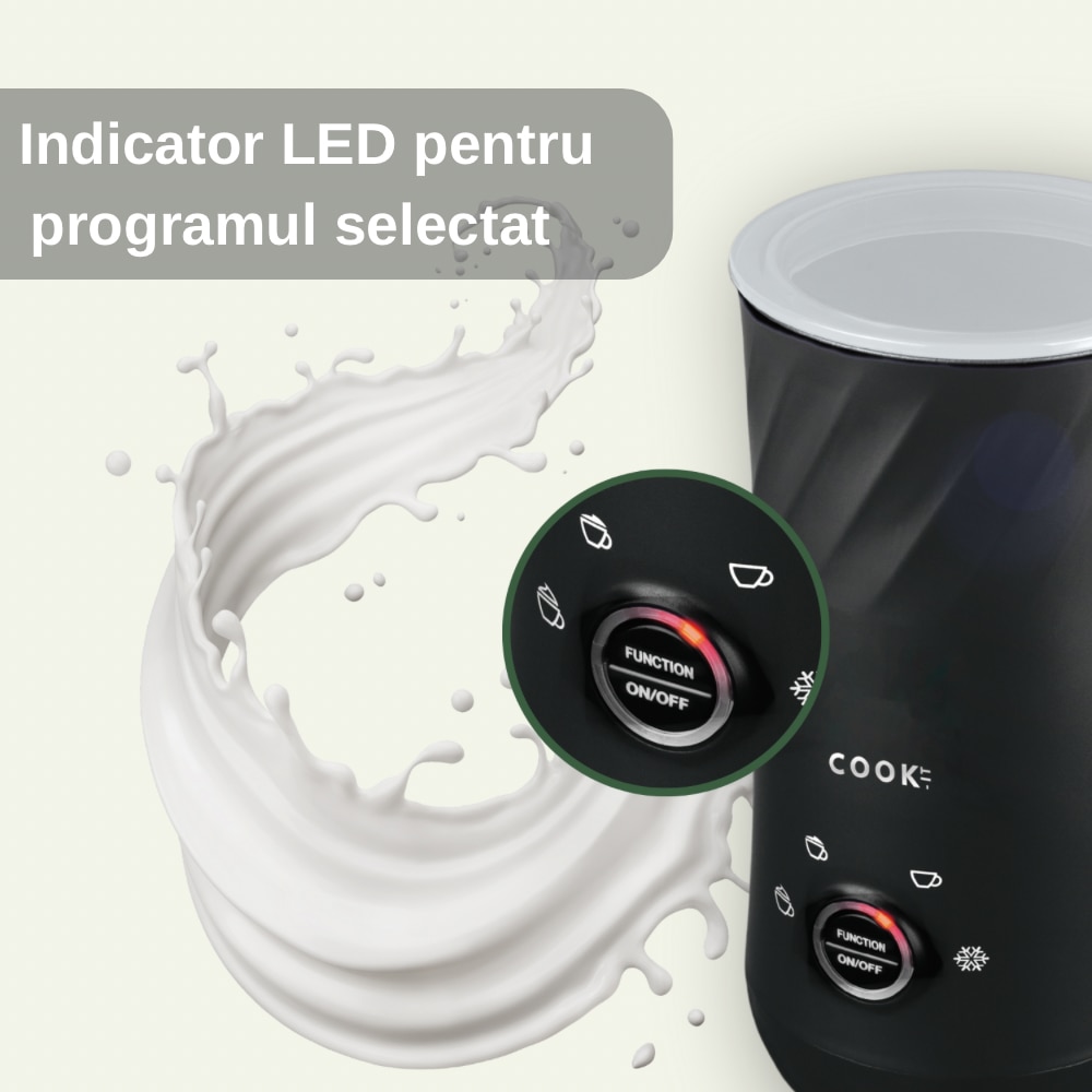 Aparat pentru spuma lapte 4 in 1 COOK-IT, 500W, 300ml, Spumare rece ...