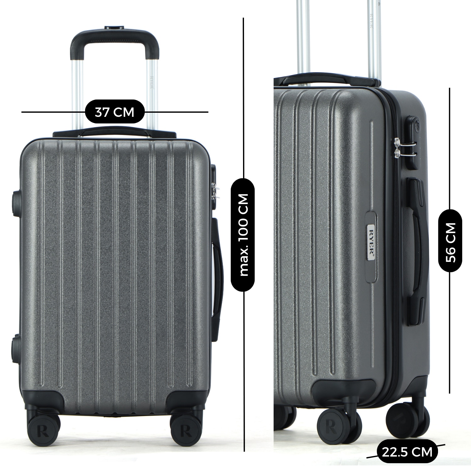 RYER kabinos bőrönd, 36 l, Szürke, 22,5 x 37 x 56 cm, Digit, Nagyon ...