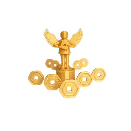 Set 11 piese, Figurina Roblox Award si 10 Monede Robux, Auriu, Plastic ...