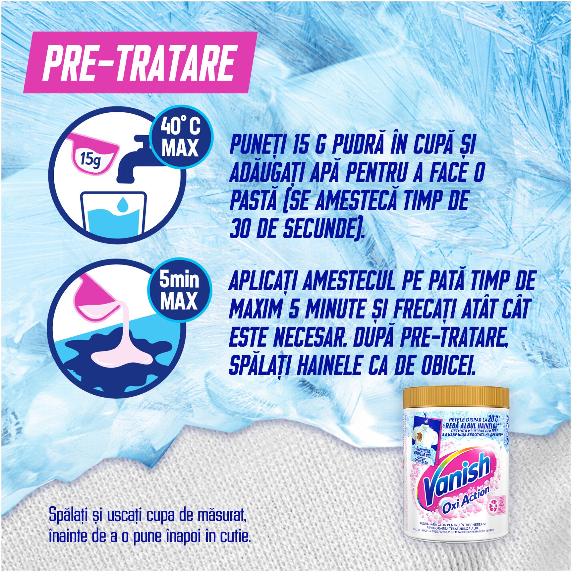Pudra pentru indepartarea petelor pentru haine albe Vanish Oxi Action ...