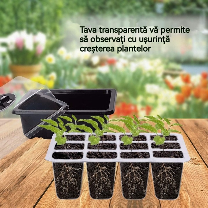 Set 10 tavite pentru seminte, YSBER, 120 celule, Reglaj Umiditate ...