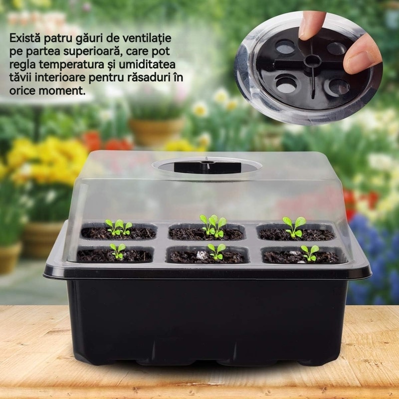 Set 10 Tavi Germinare YSBER, 60 Celule, Reglaj Umiditate, Plastic ...