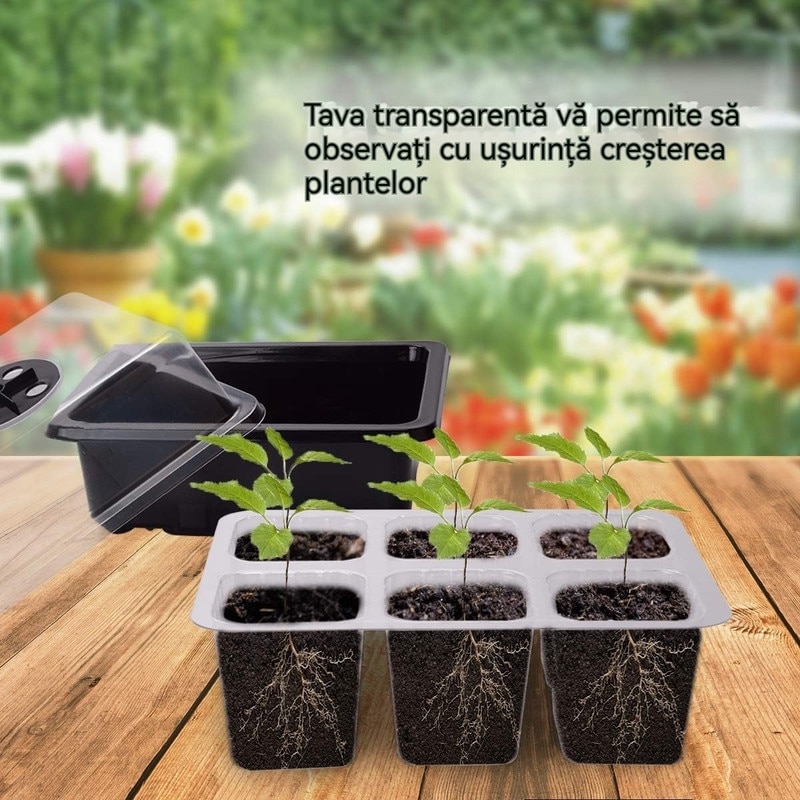 Set 10 Tavi Germinare YSBER, 60 Celule, Reglaj Umiditate, Plastic ...