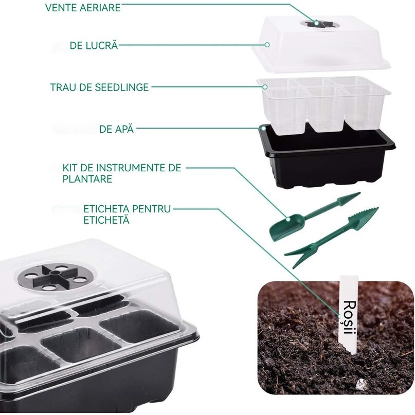 Set 5 Tavi Germinare YSBER, 30 Celule, Reglaj Umiditate, Plastic ...