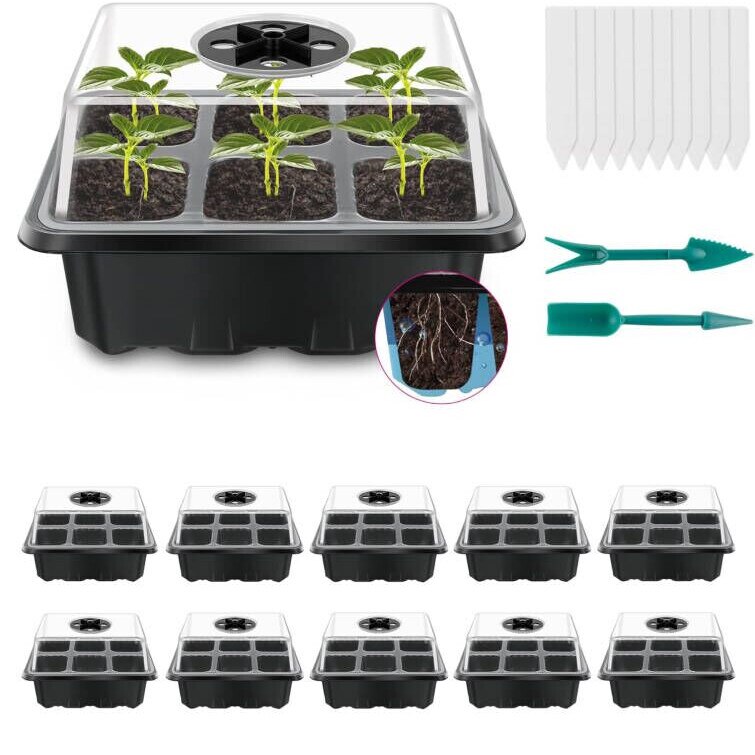 Set 10 Tavi Germinare YSBER, 60 Celule, Reglaj Umiditate, Plastic ...